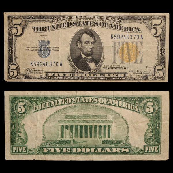 United States, North Africa Note (WWII) Series 1934A, $5 Silver Certif ...