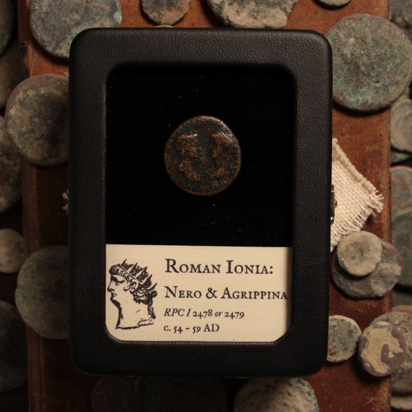 Roman Ionia, Emperor Nero & His Mother, Small Provincial Bronze - c. 5 ...