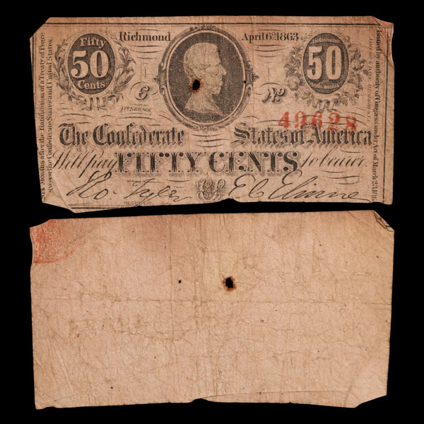 Confederate States of America, 50 Cent Note - April 6th, 1863 - Americ ...