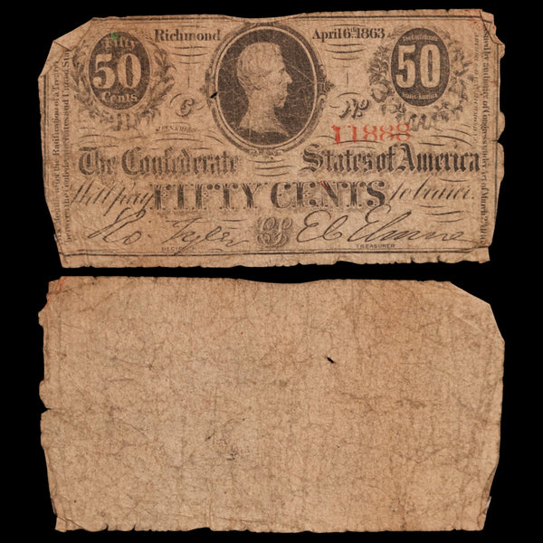Confederate States of America, 50 Cent Note - April 6th, 1863 - Americ ...