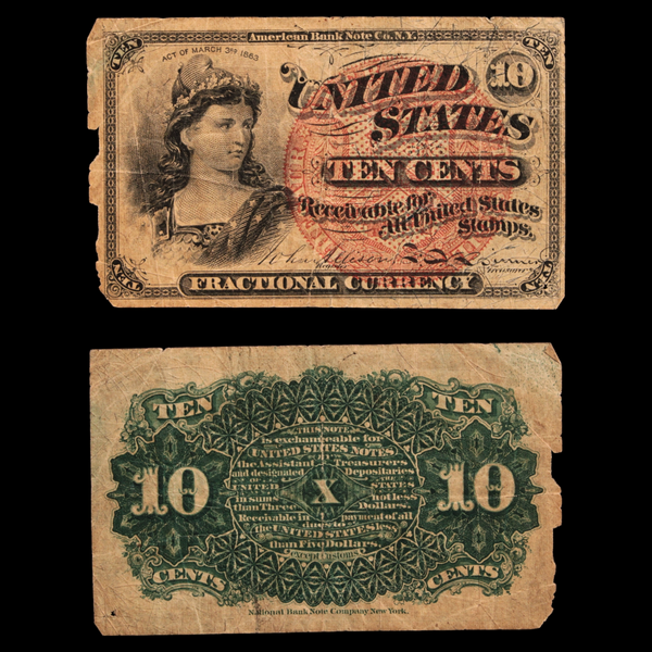 U.S. Fractional Currency, 10¢ Note, Fourth Issue - 1869 to 1875 - Unit ...