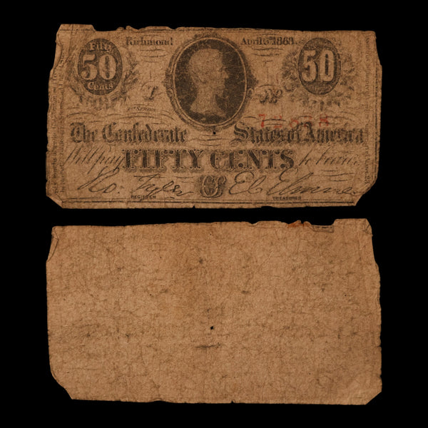 Confederate States of America, 50 Cent Note - April 6th, 1863 - Americ ...