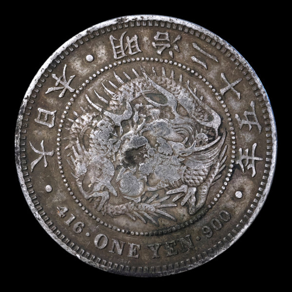 Japan, One Yen, "Silver Dragon Dollar" Coin with Chopmarks - 1892 (Mei ...