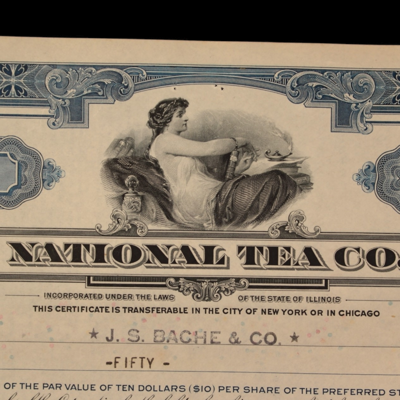 National Tea Co. Stock Certificate - 1930s - Grocery Store Chain ...