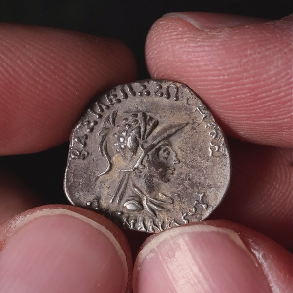 Bactrian Kingdom, Menander I, Silver Drachm - 155 to 130 BCE - Greek W ...