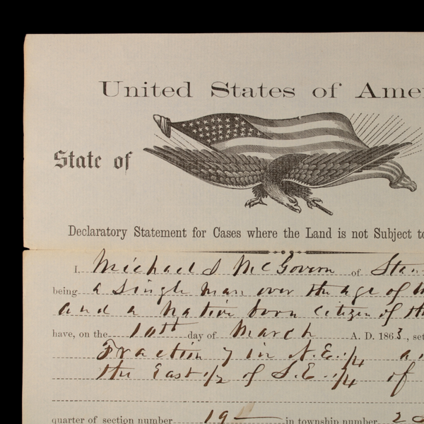 Declaratory Statement Form #1 (For Land Settlement) - 1863 - History Hoard